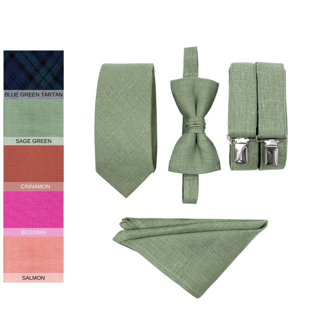 Men's Tie and Square Pocket for Wedding, Sage Green Bow Ties Suspenders ...