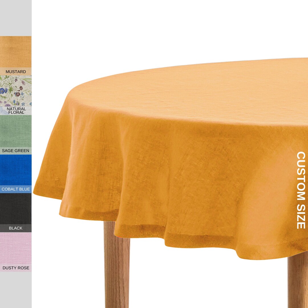 Linen Large Oval Easter Tablecloth, Mustard Coffee Table Cloth, Rustic ...
