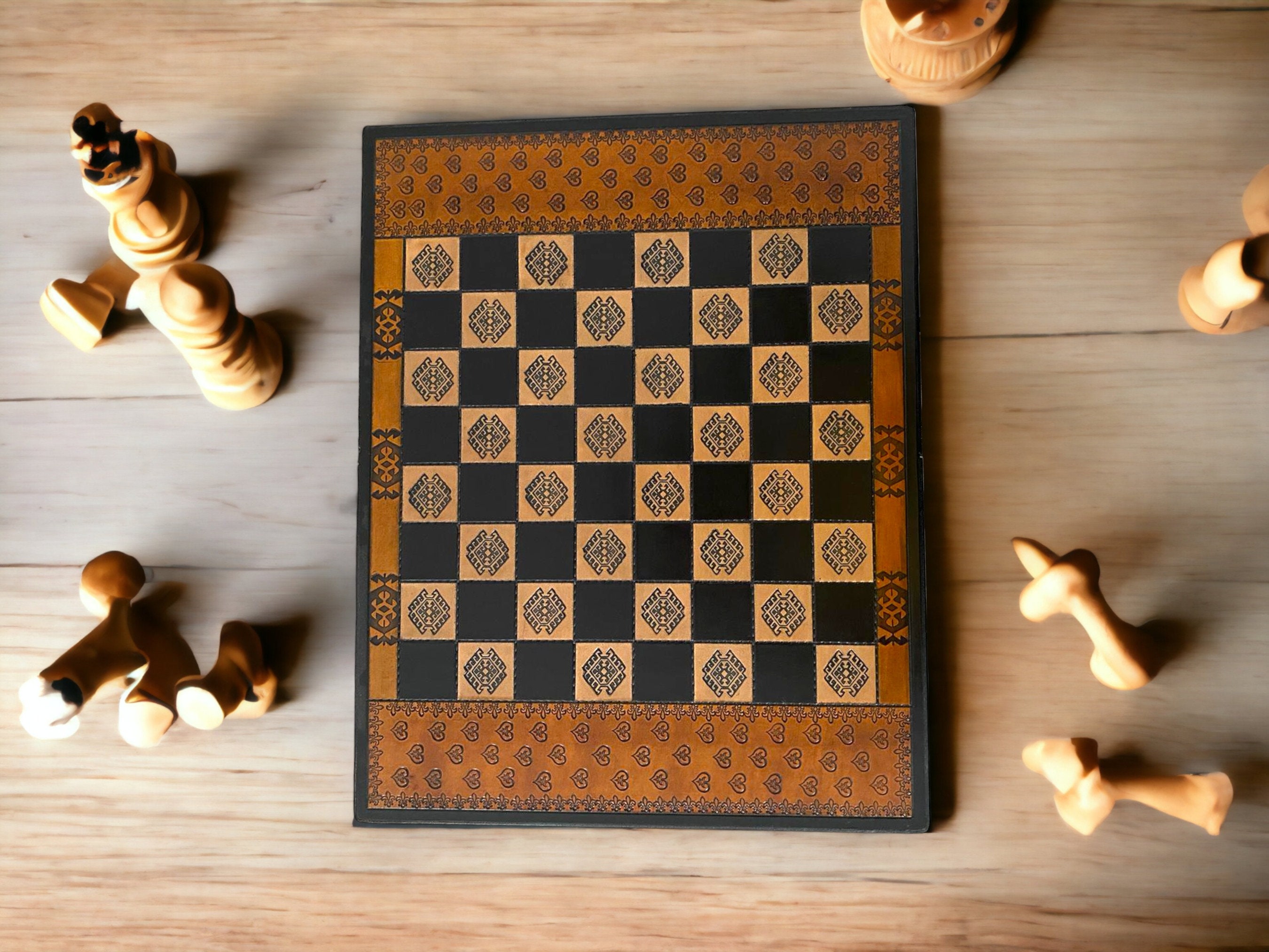 High Quality Chessboard,turkish Motif Chessboard,handmade Leather ...