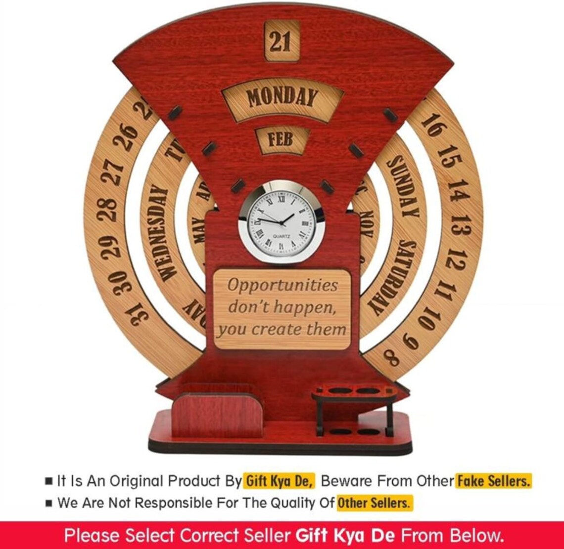 Wooden Desk Table Calendar Spinning Standing Calendar Perpetual ...