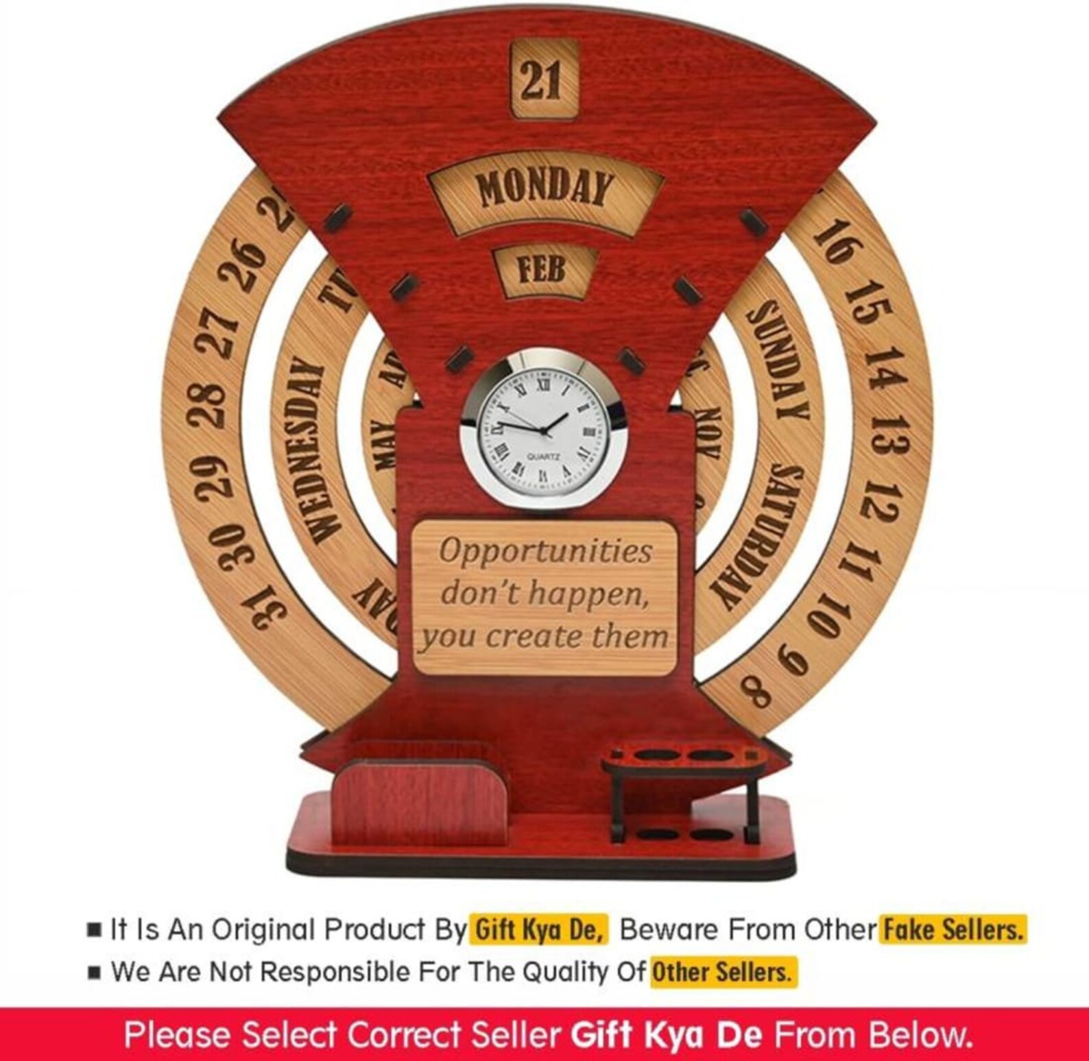 Wooden Desk Table Calendar Spinning Standing Calendar Perpetual ...