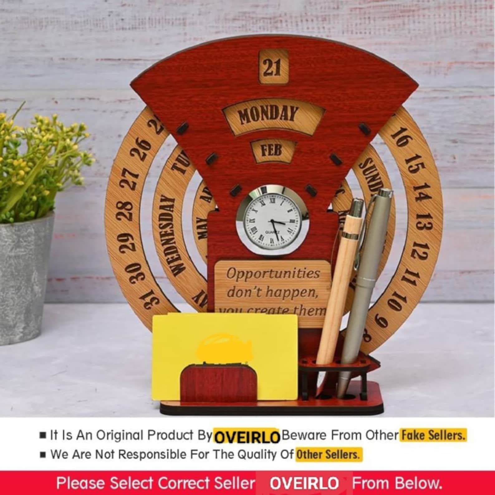 Wooden Desk Table Calendar Spinning Standing Calendar Perpetual ...