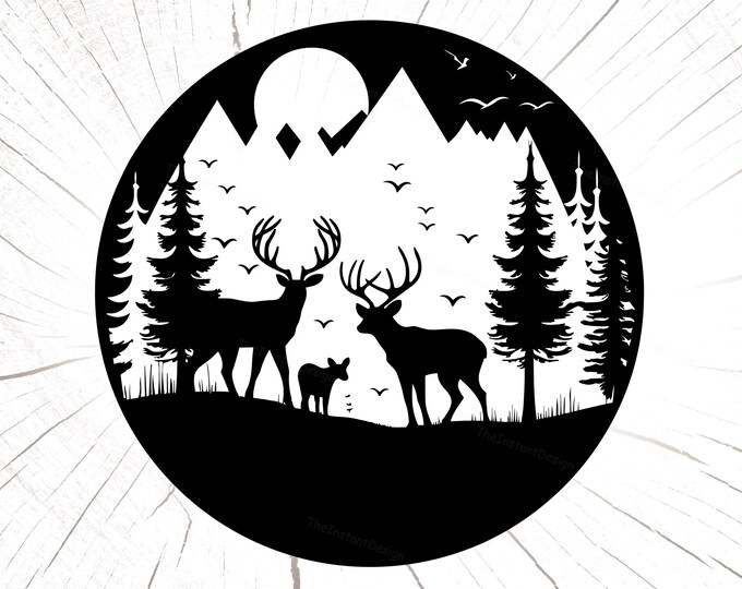 Deers and Mountains SVG, Deer SVG, Wildlife SVG, Adventure Svg, Deer ...