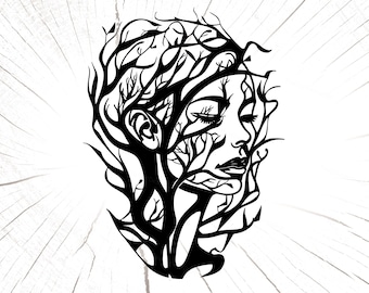 3 Piece Wall Art Girl, Abstract Tree Girl Svg, Tree Girl Wall Art, Girl ...