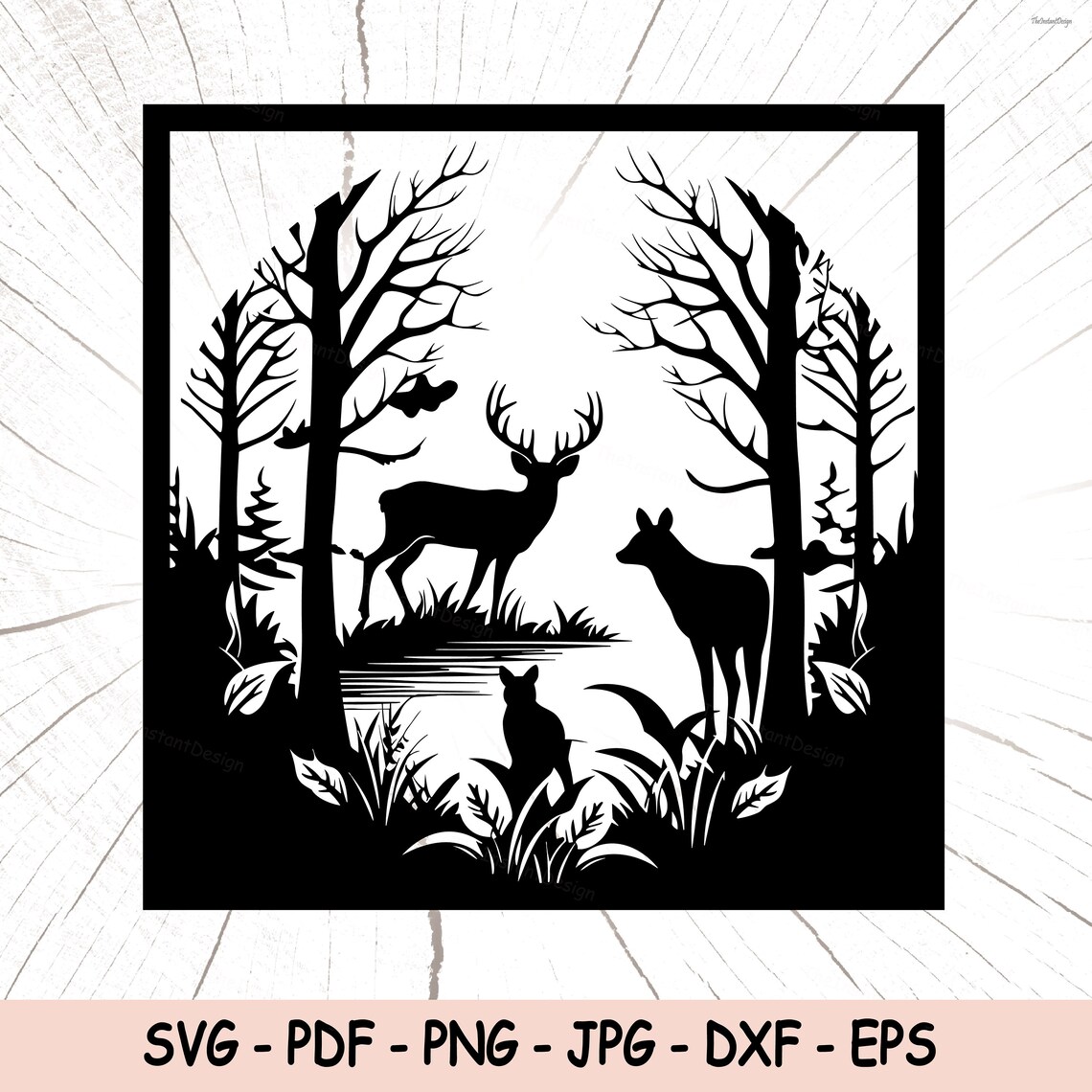 Forest Deer Panel Svg, Forest Deer Png, Forest Wall Art, Forest ...