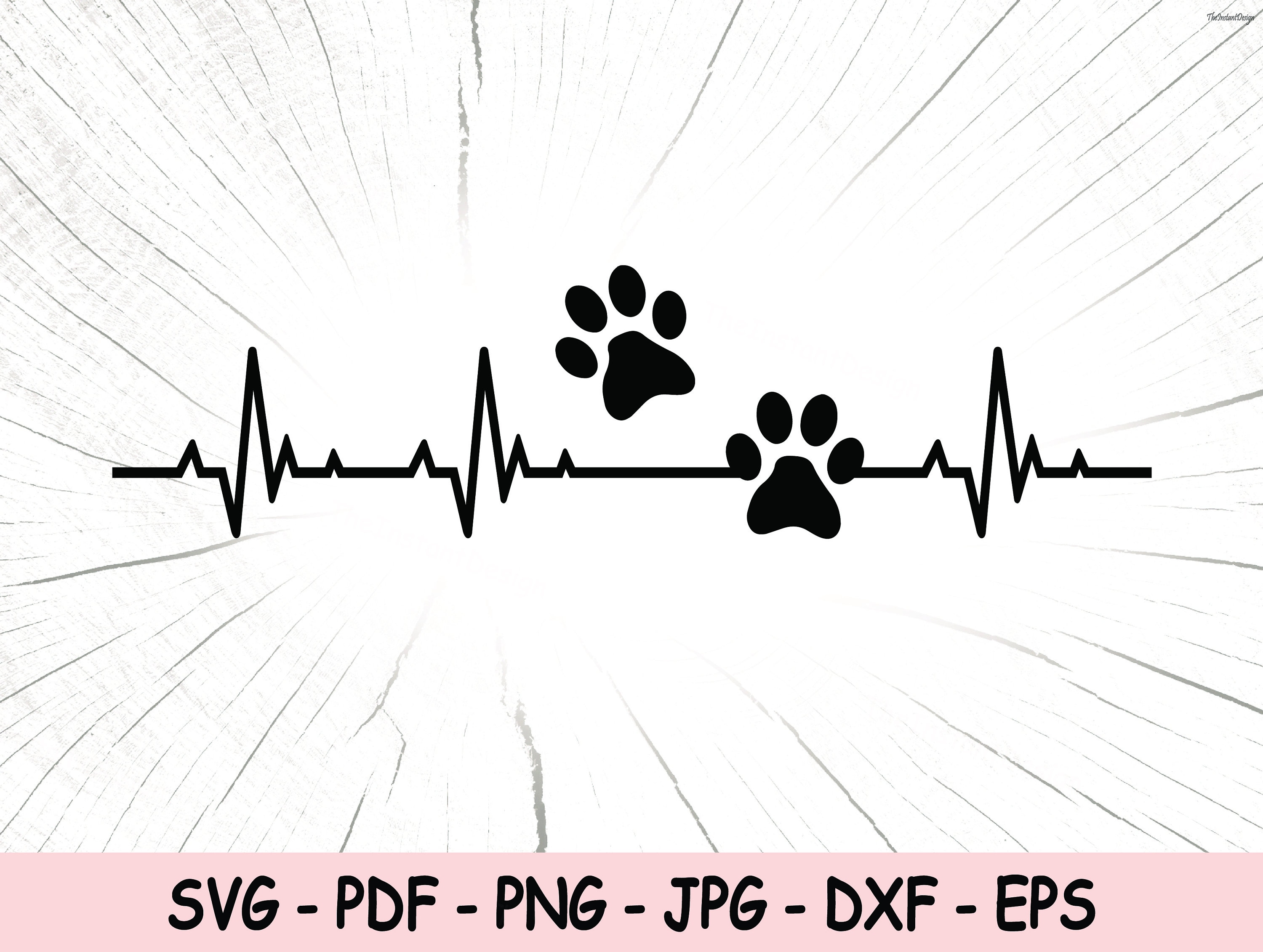 Heartbeat Dog Paw SVG, Heartbeat Dog PNG, Dog Paw Sticker Instant ...
