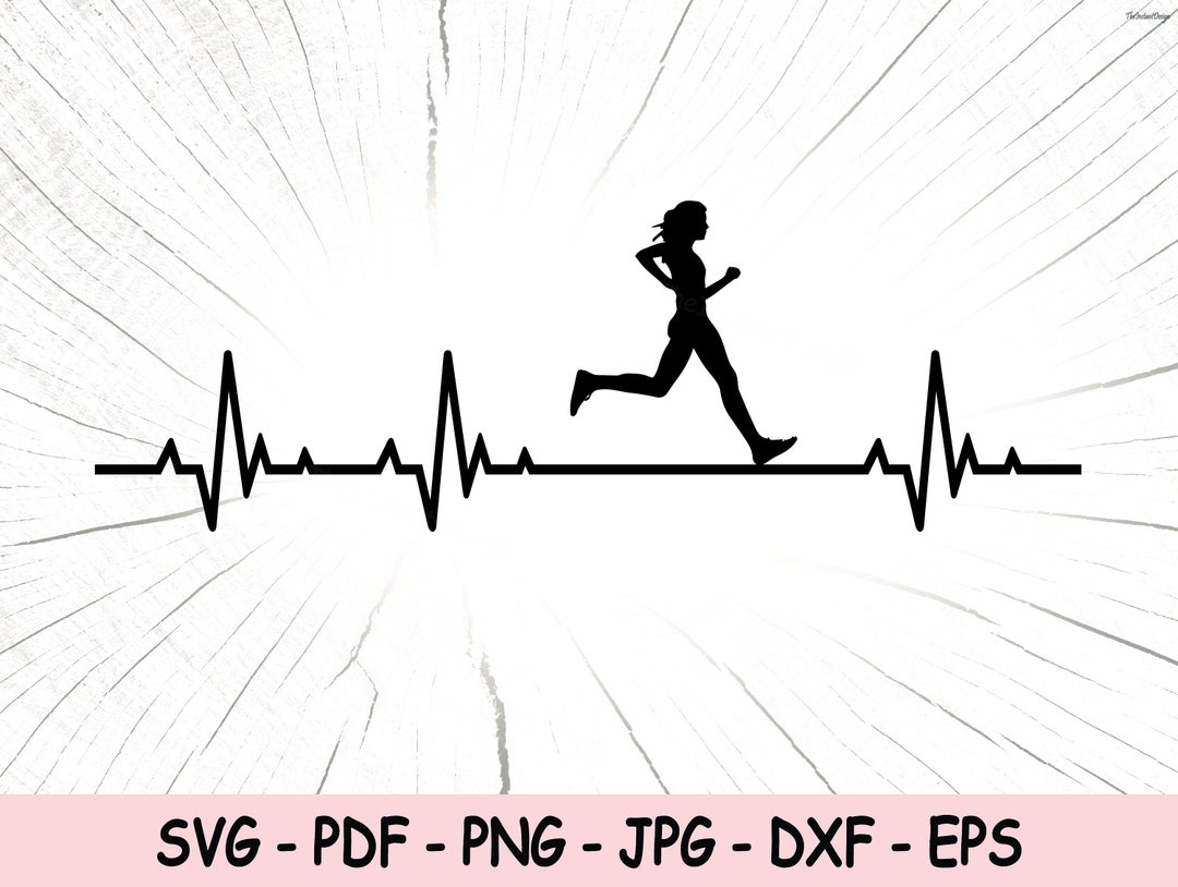 Runner Heartbeat SVG, Running Girl PNG, Running Girl Lifeline Instant ...