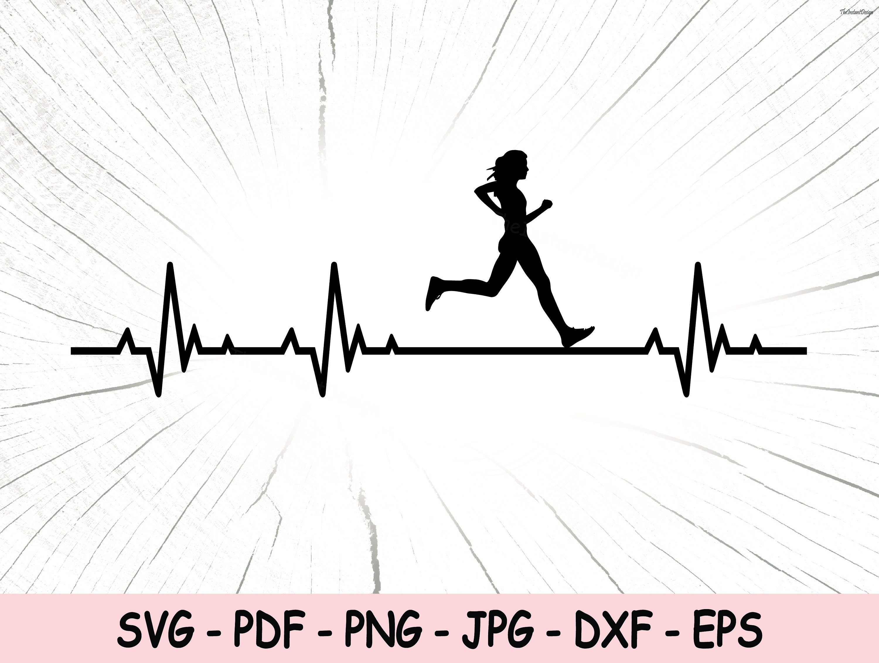 Runner Heartbeat SVG, Running Girl PNG, Running Girl Lifeline Instant ...