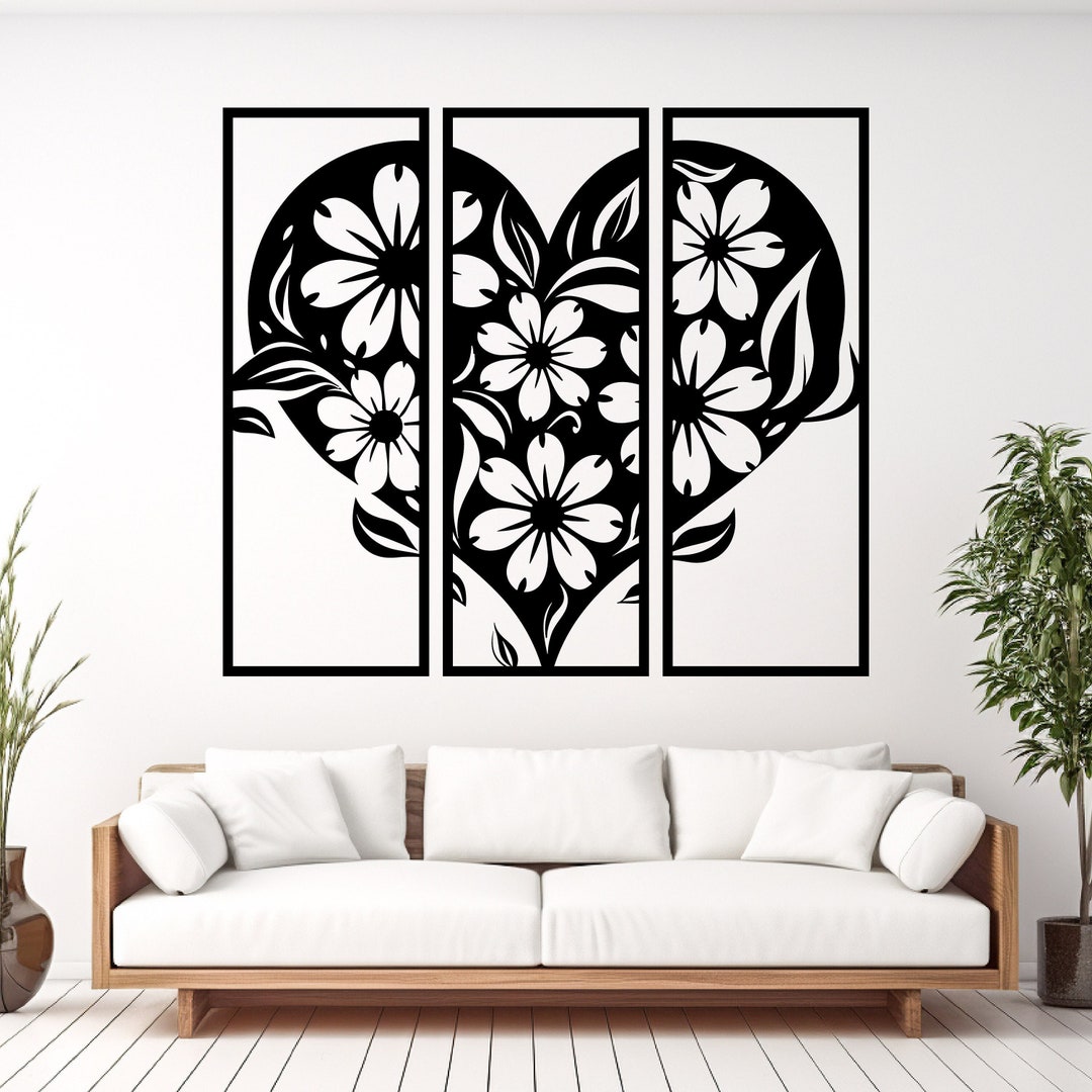 Heart 3 Panel Svg, Heart Eps, Heart 3 Piece Wall Decor, Heart Glowforge ...