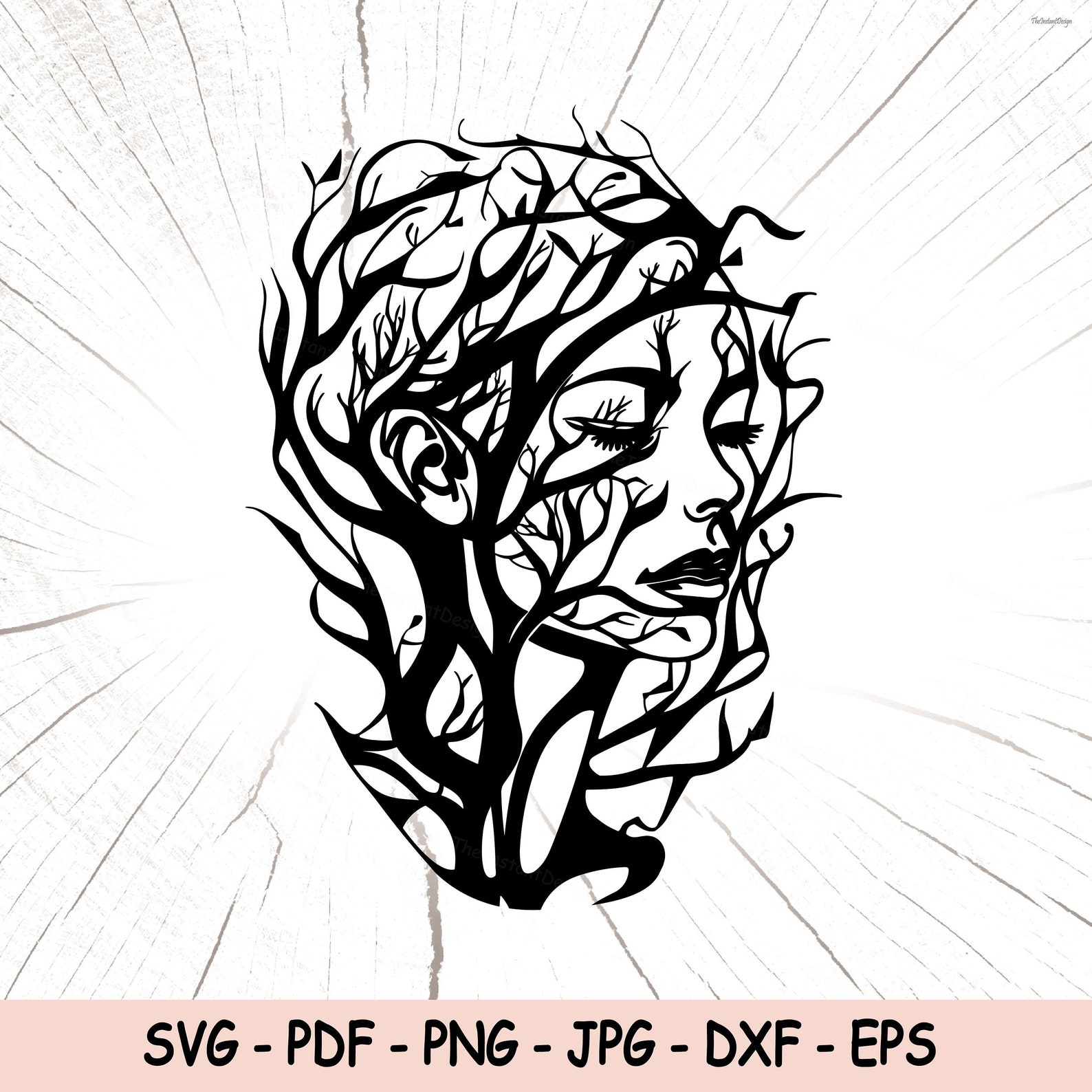 Abstract Woman Face Png, Tree Girl Svg, Tree Girl Wall Art, Girl Face ...