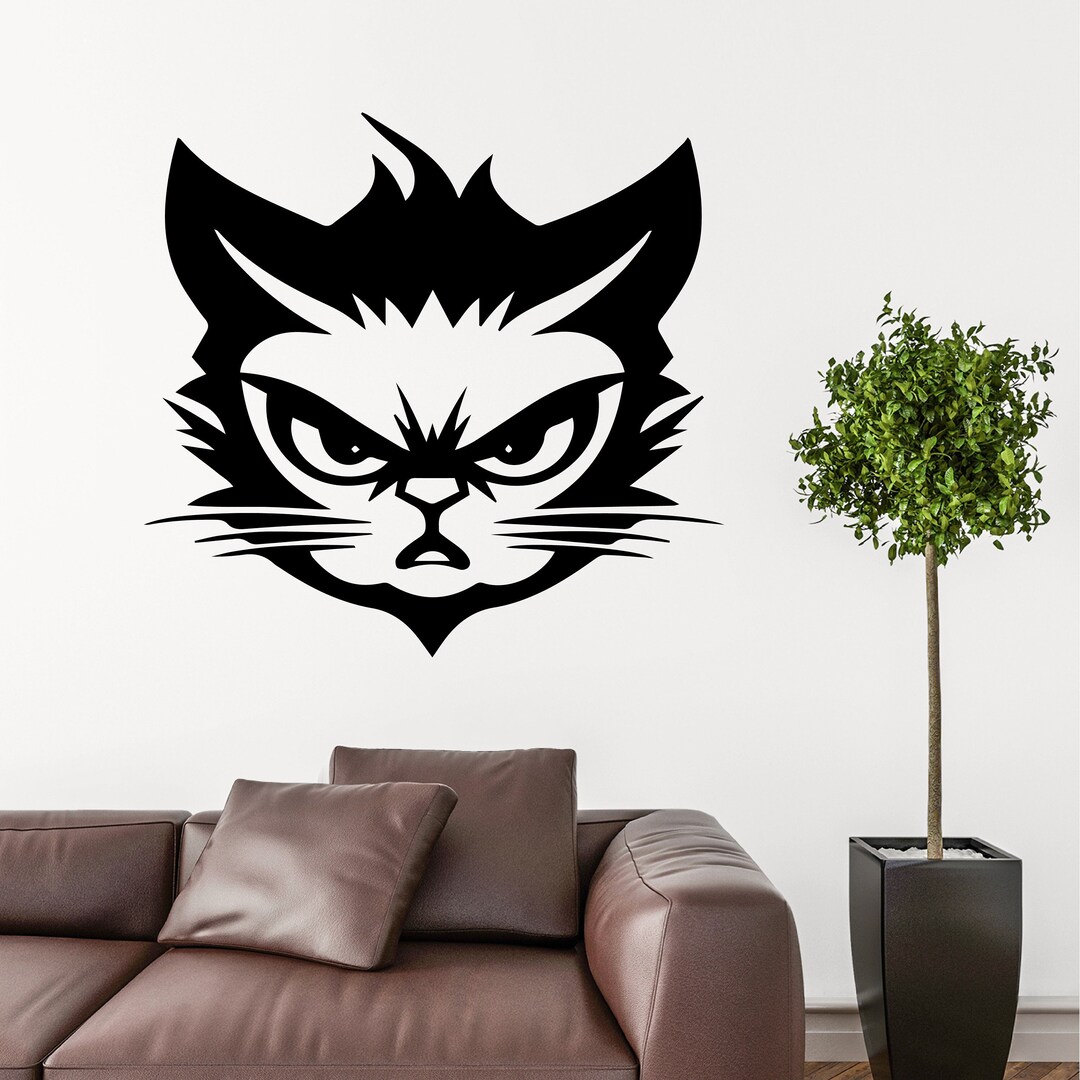 Angry Cat Wall Art Svg, Angry Cat Face Svg Png, Bad Cat Instant ...