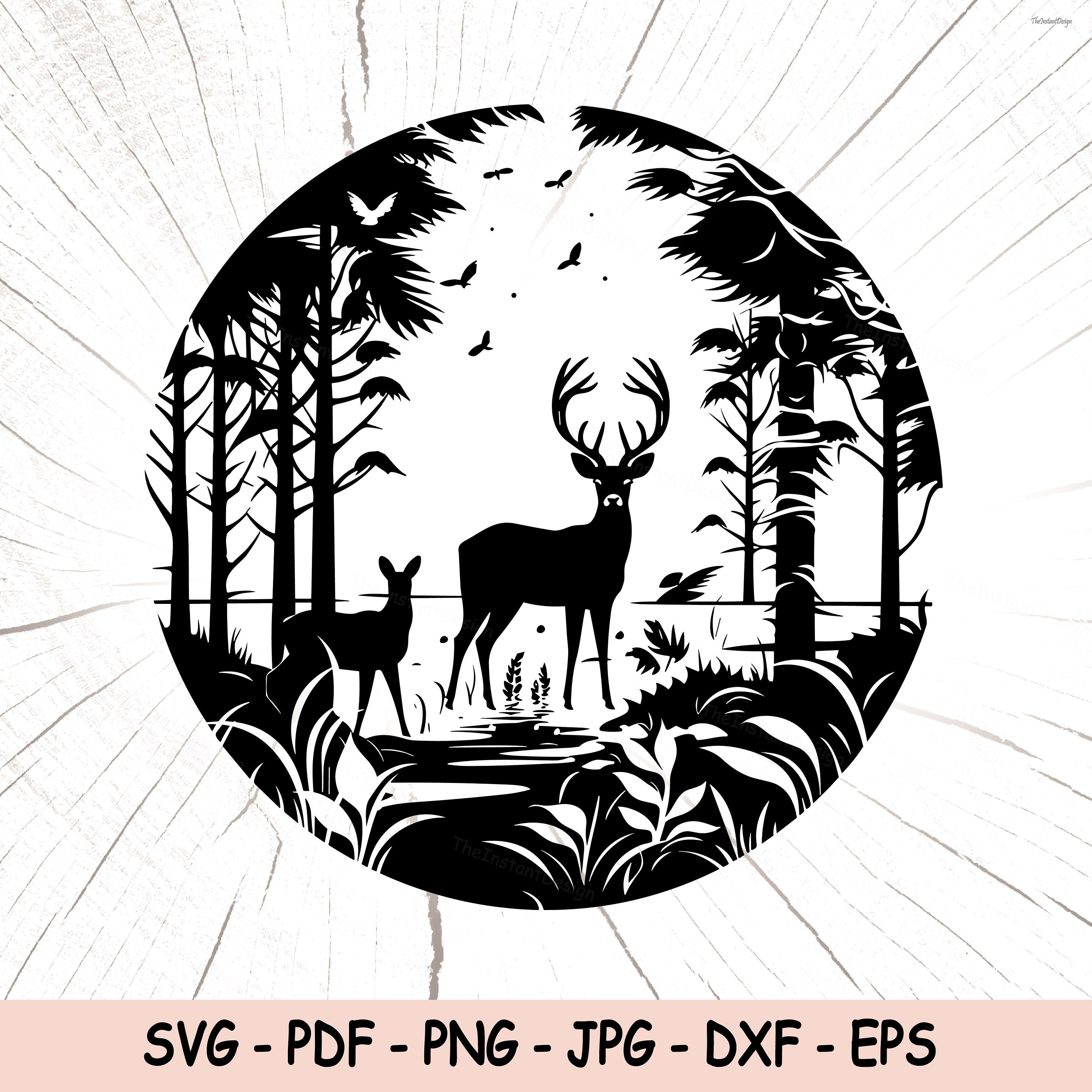 Deer Hunting Frame Svg, Deer Svg, Hunting Svg, Rifle Svg, Pine Tree ...