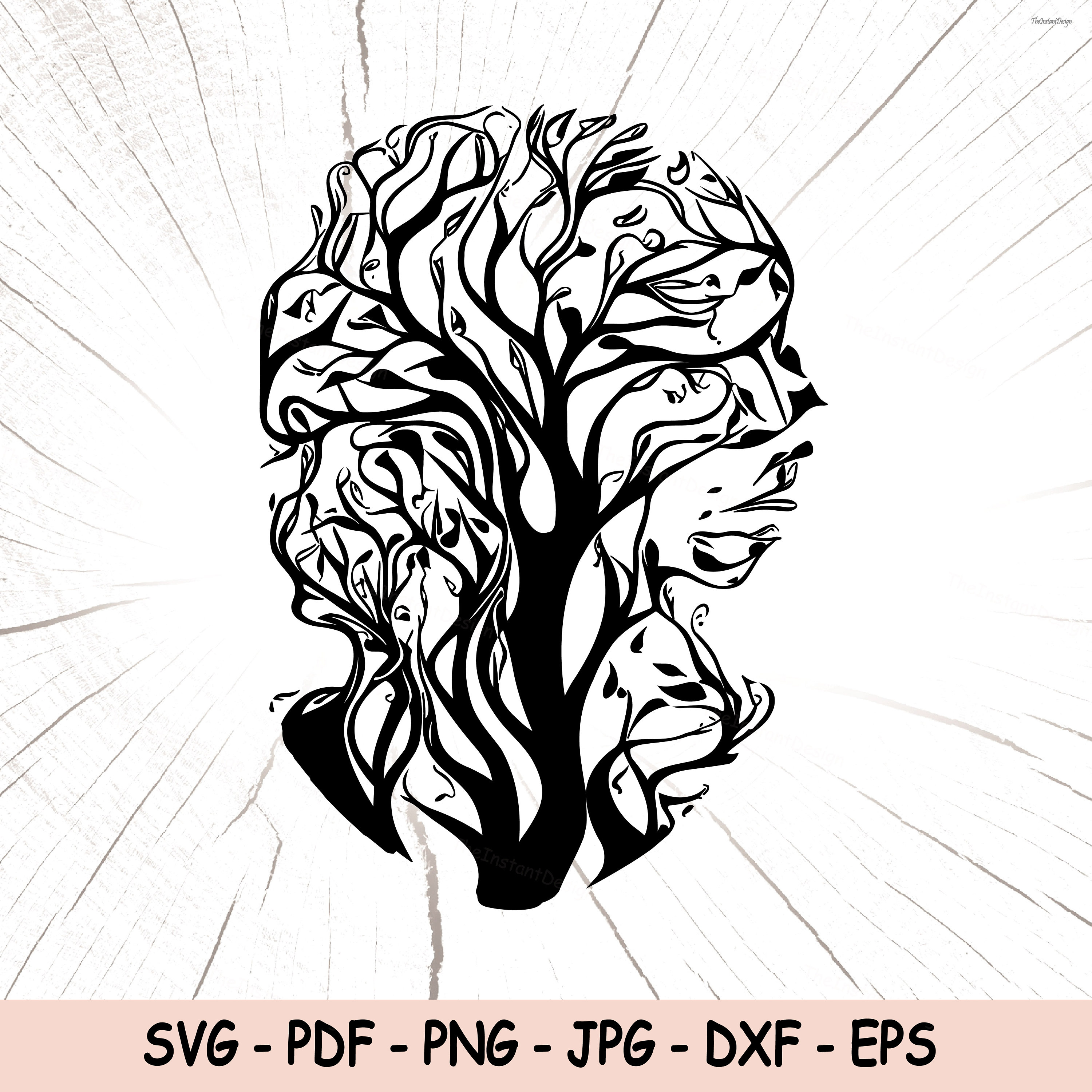 Tree Woman Art Svg Cut File, Silhouettes Dxf File, Tree Silhouette ...