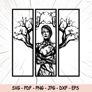 3 Piece Wall Art Girl, Abstract Tree Girl Svg, Tree Girl Wall Art, Girl ...