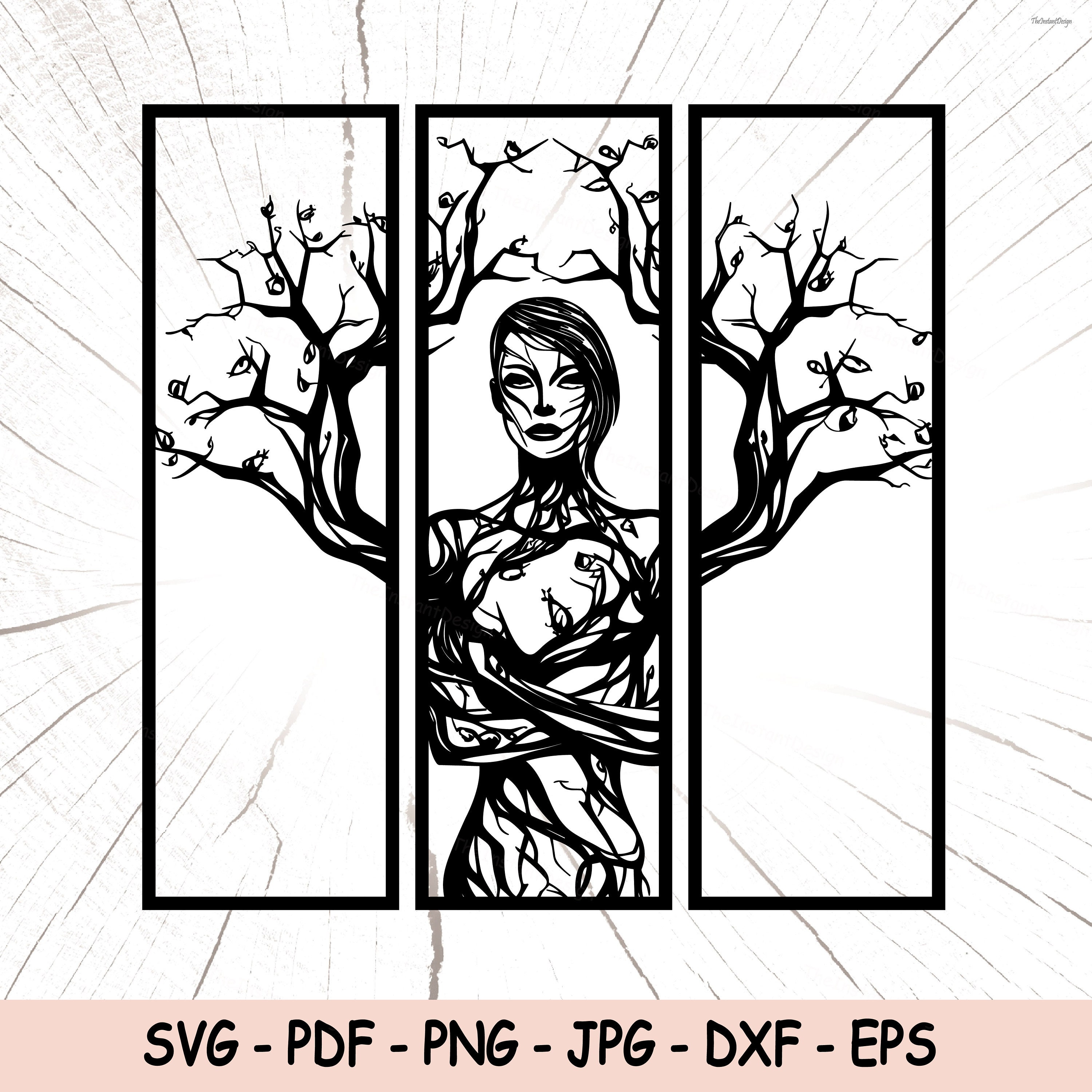 3 Piece Wall Art Girl, Abstract Tree Girl Svg, Tree Girl Wall Art, Girl ...