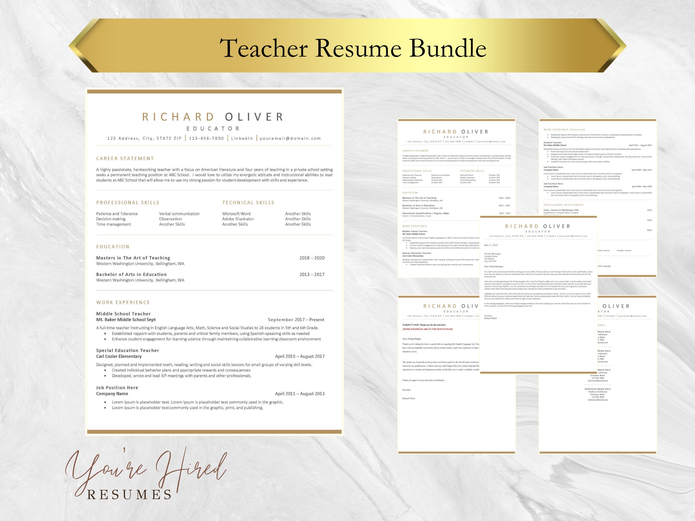 Teacher Resume Template Bundle Instant Download Digital Download ATS ...