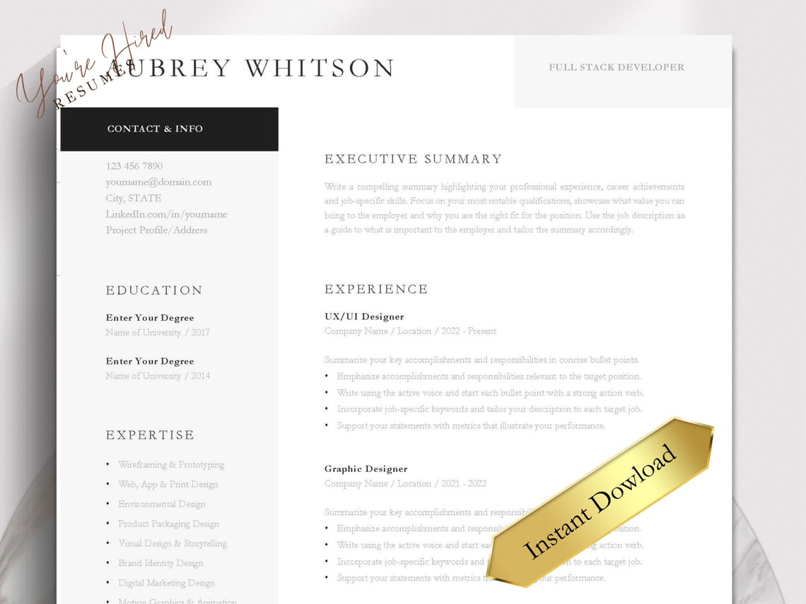 Clean and Simple Resume Template Bundle Instant Download Digital ...