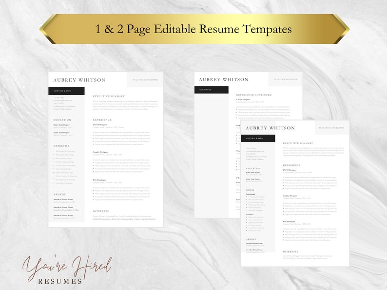 Clean and Simple Resume Template Bundle Instant Download - Etsy