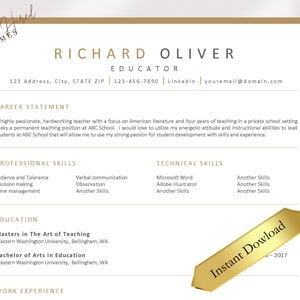 Teacher Resume Template Bundle Instant Download Digital Download ATS ...