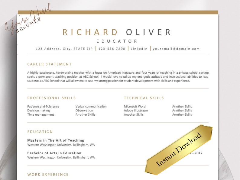 Teacher Resume Template Bundle Instant Download Digital Download ATS ...