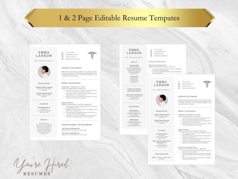 Nurse Resume Template Bundle Instant Download Resume With Photo ...