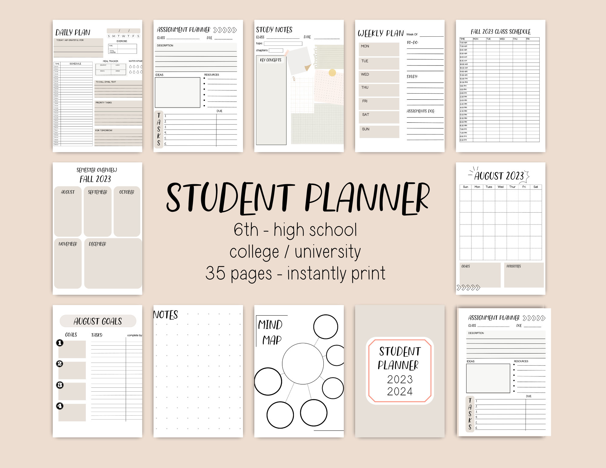 Student Planner / Semester Calendar / Study Tracker / College Planner ...