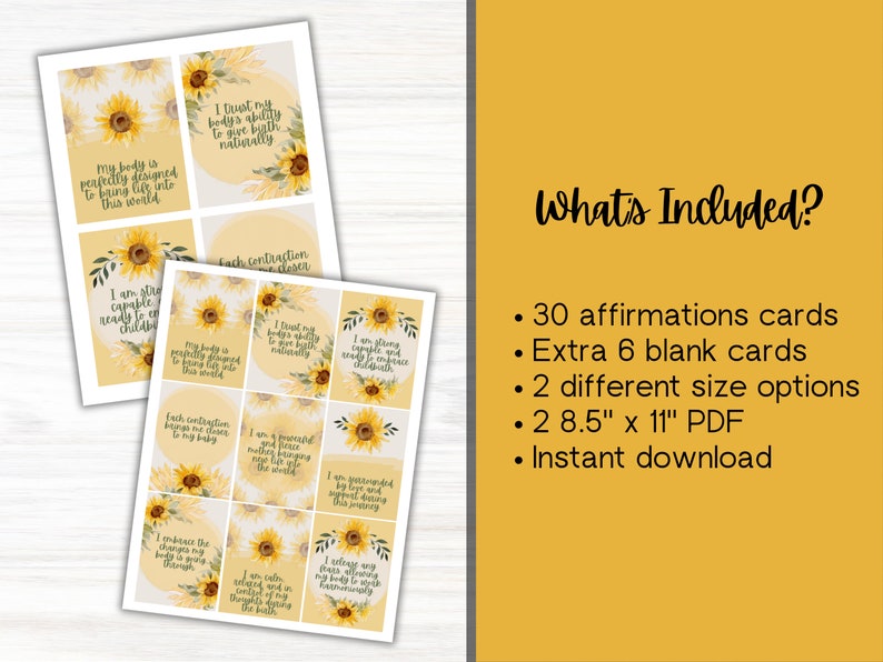 Sunflower Printable Birth Affirmation Cards I Self Care Love Vision ...