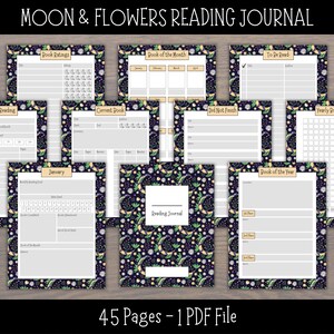 Printable Reading Journal Planner Log, Moon, Flowers, Floral, Easy to ...