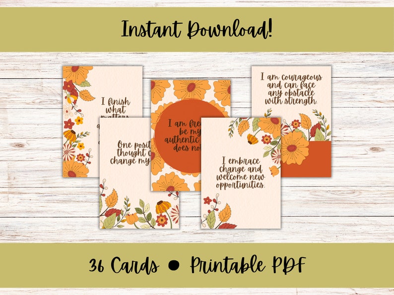 Printable Affirmation Cards Digital Download Floral Sunflower ...