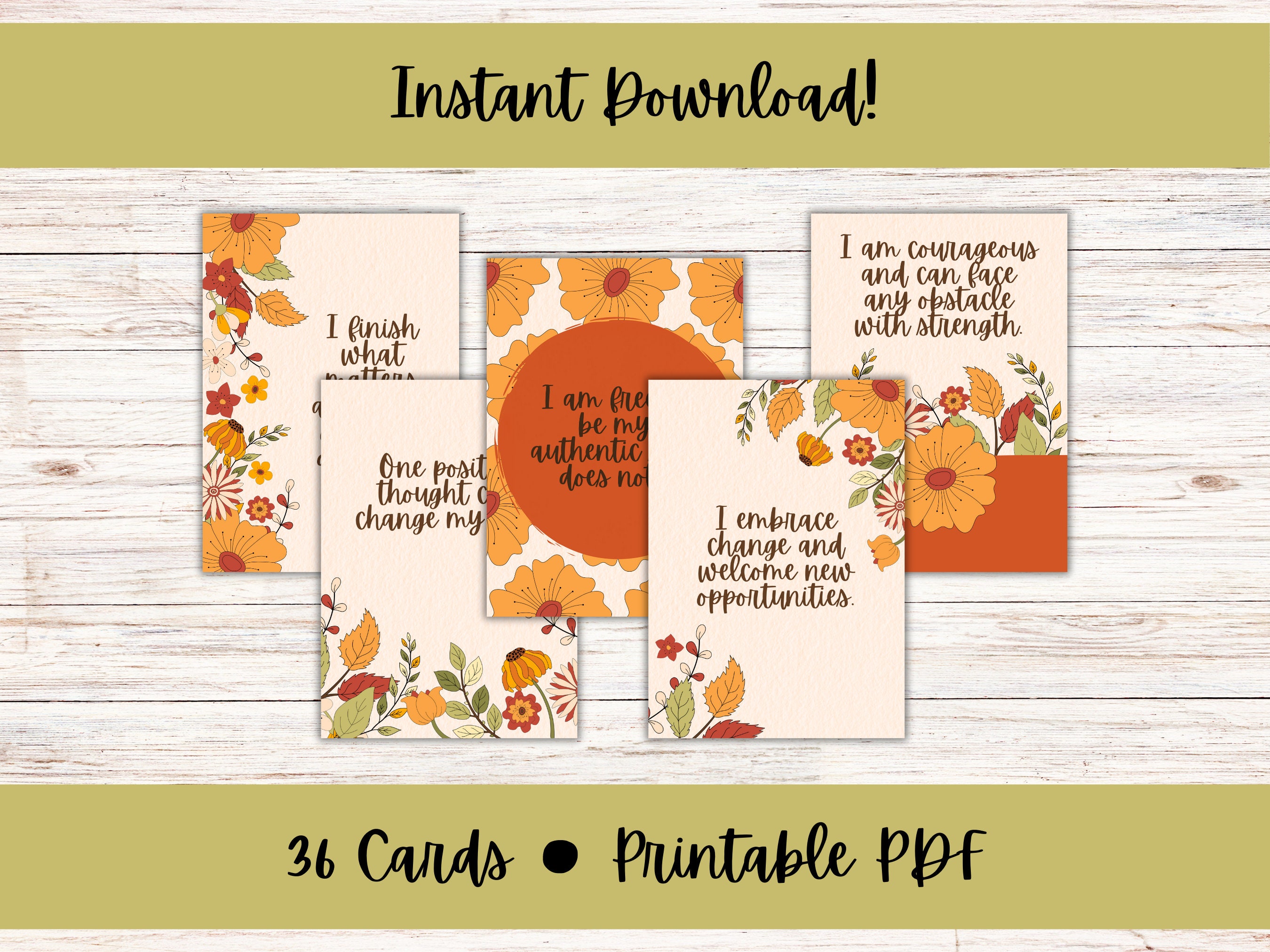 Printable Affirmation Cards Digital Download Floral Sunflower ...