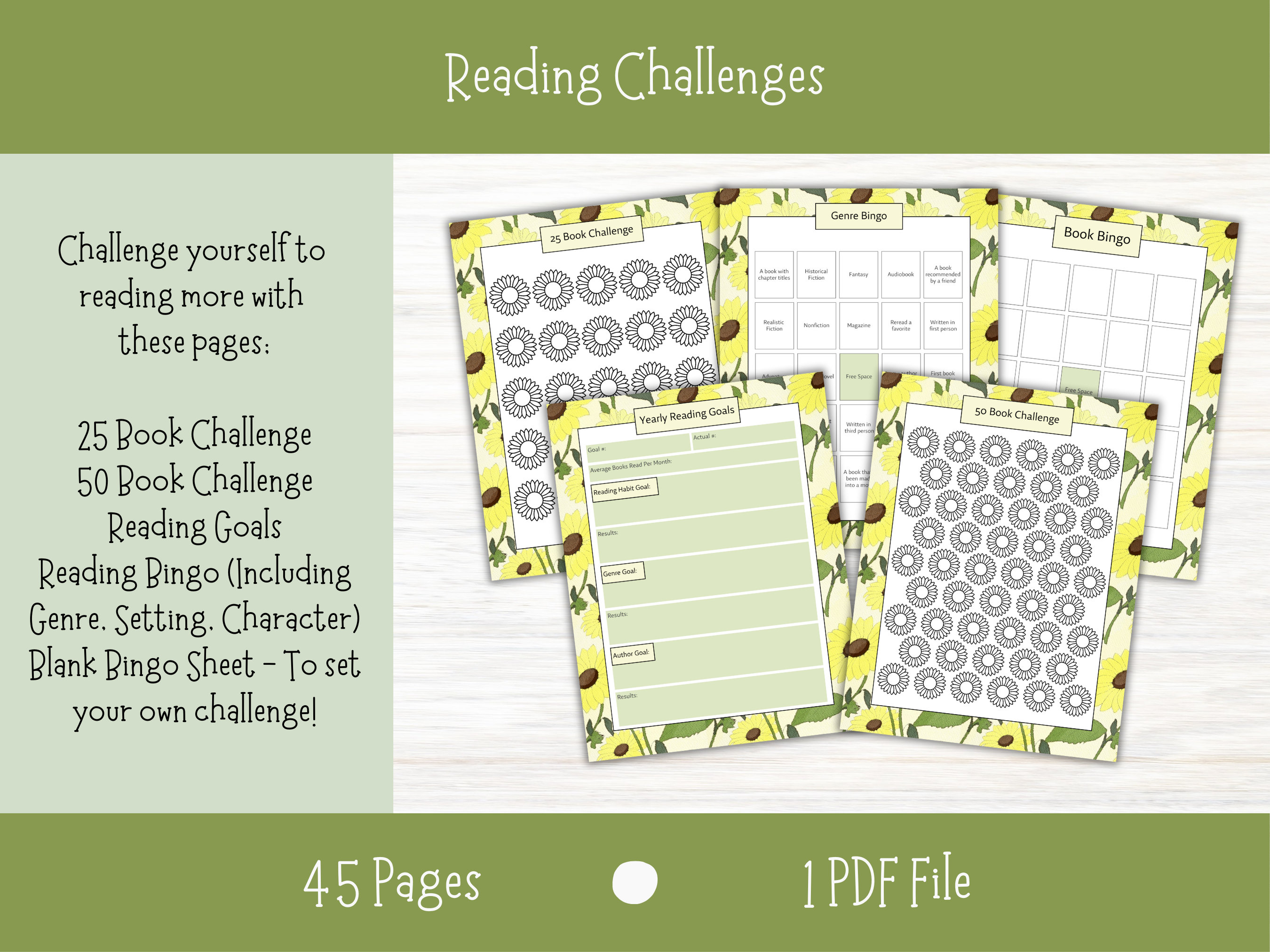 Printable Reading Journal Sunflower Digital PDF Farmhouse Reading Log ...