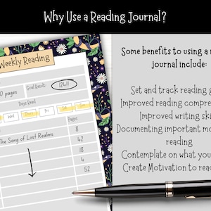 Printable Reading Journal Planner Log, Moon, Flowers, Floral, Easy to ...