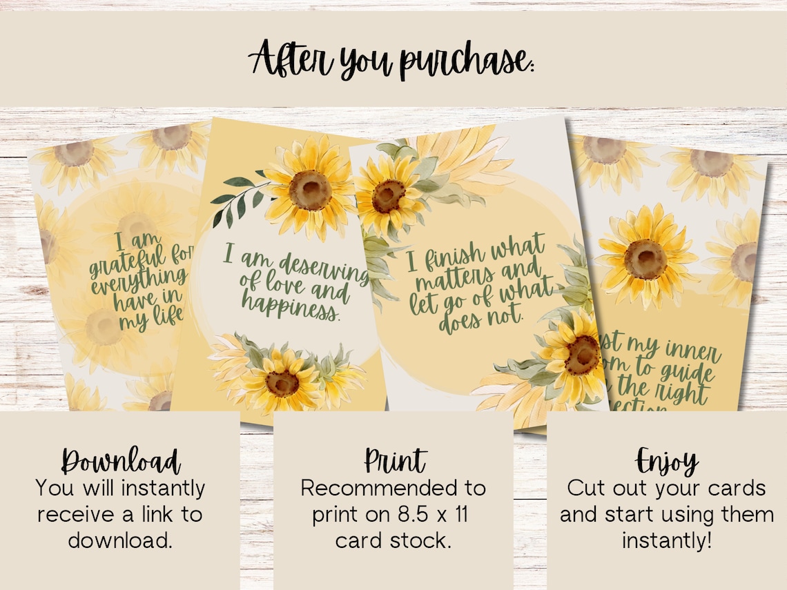 Sunflower Printable Affirmation Cards Self Care Love Vision Board ...