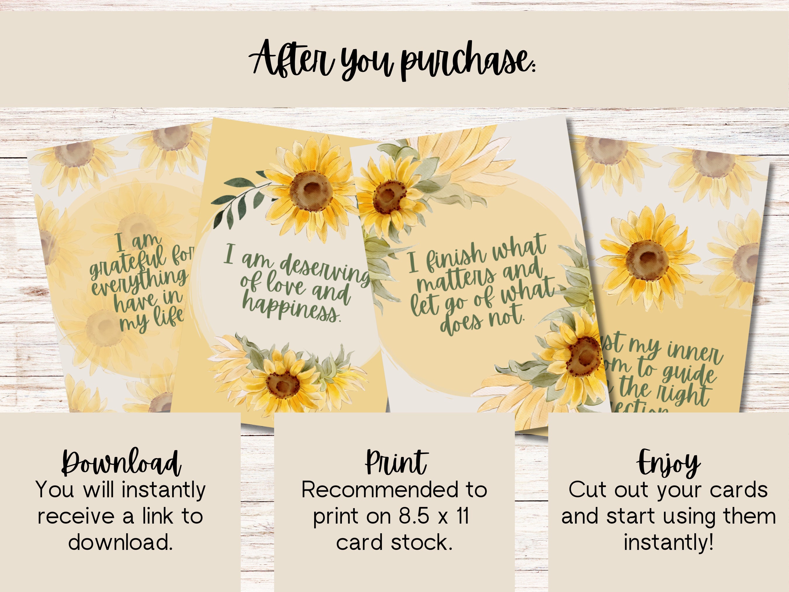 Sunflower Printable Affirmation Cards Self Care Love Vision Board ...