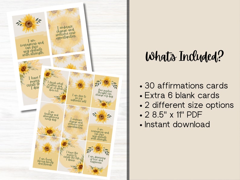 Sunflower Printable Affirmation Cards Self Care Love Vision Board ...
