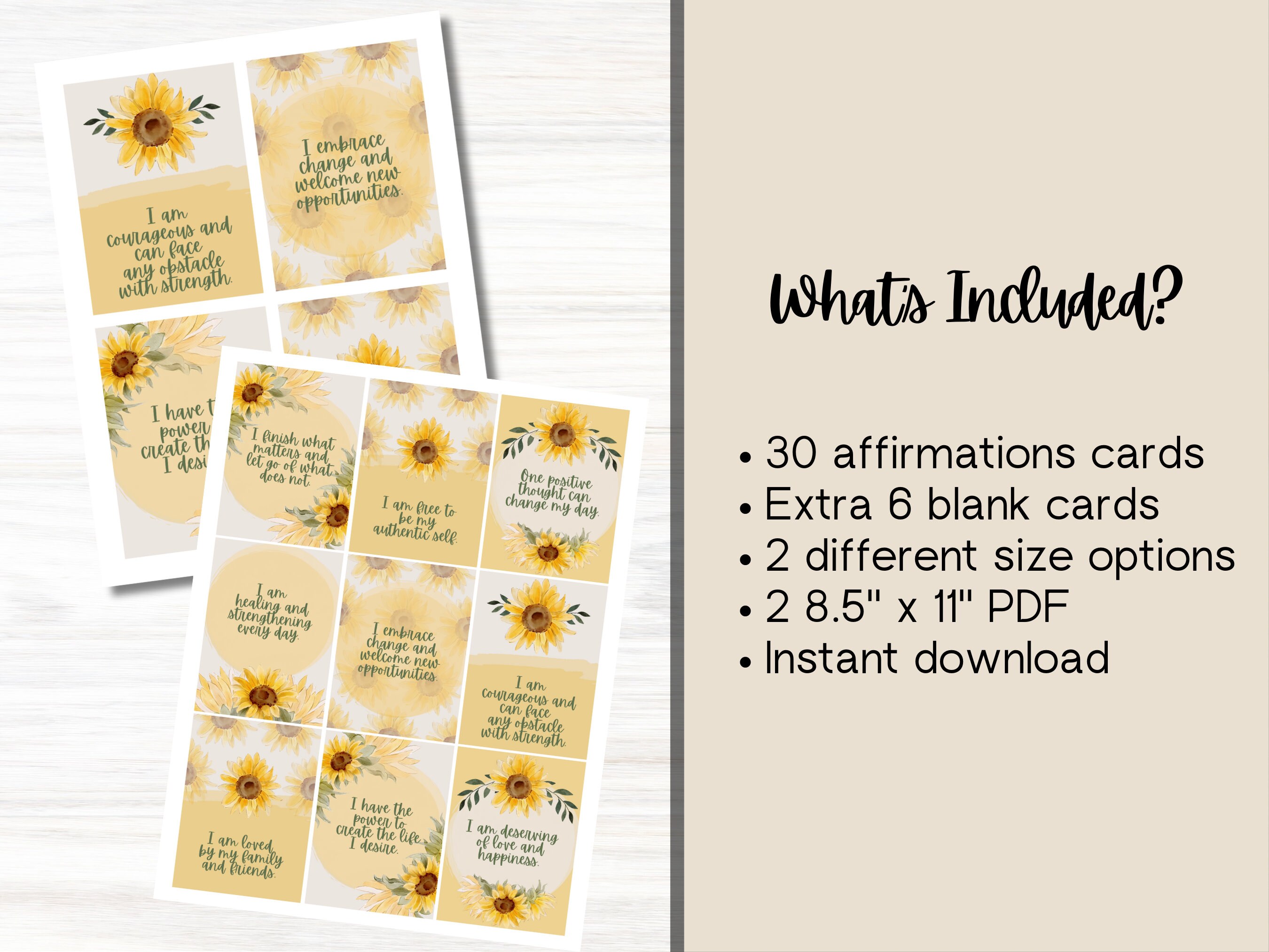 Sunflower Printable Affirmation Cards Self Care Love Vision Board ...
