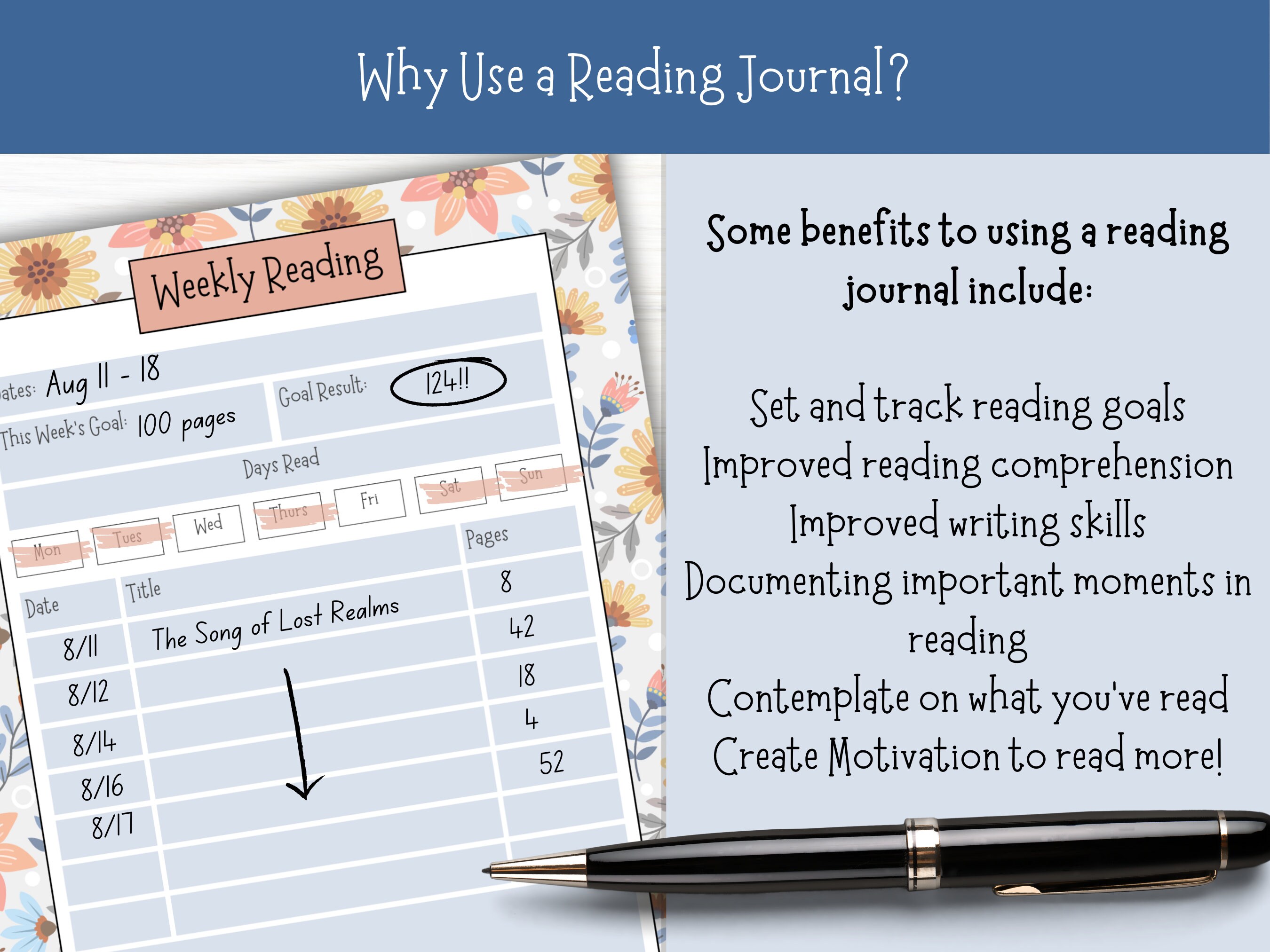 Sunflower Floral Printable Reading Journal Planner Log Digital PDF ...