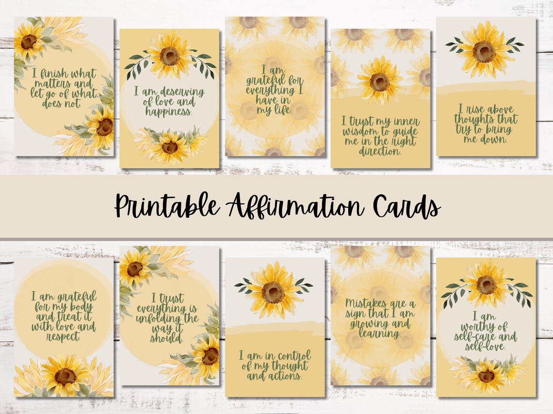 Sunflower Printable Affirmation Cards Self Care Love Vision Board ...