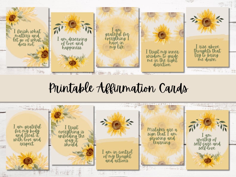 Sunflower Printable Affirmation Cards Self Care Love Vision Board ...