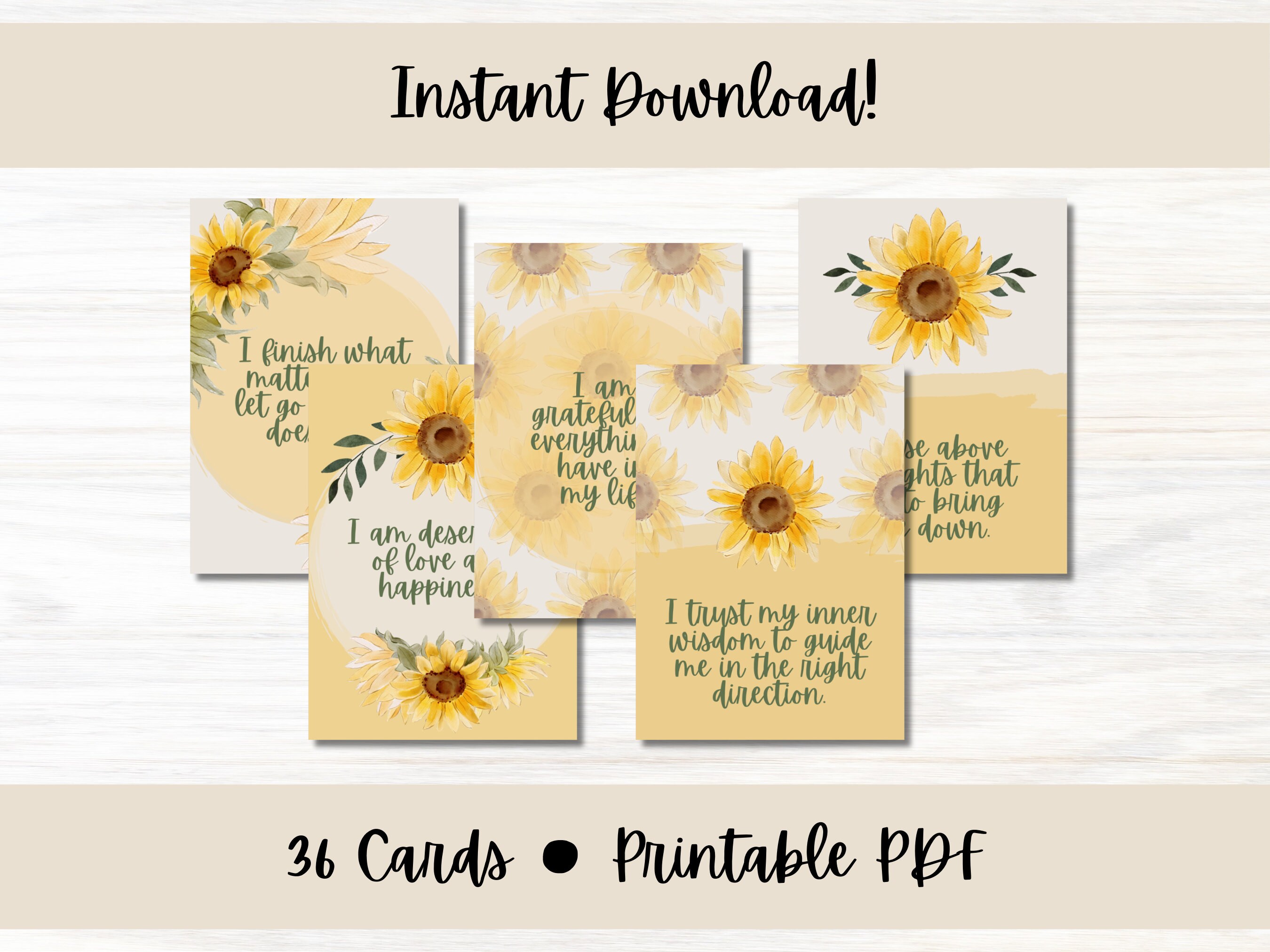 Sunflower Printable Affirmation Cards Self Care Love Vision Board ...