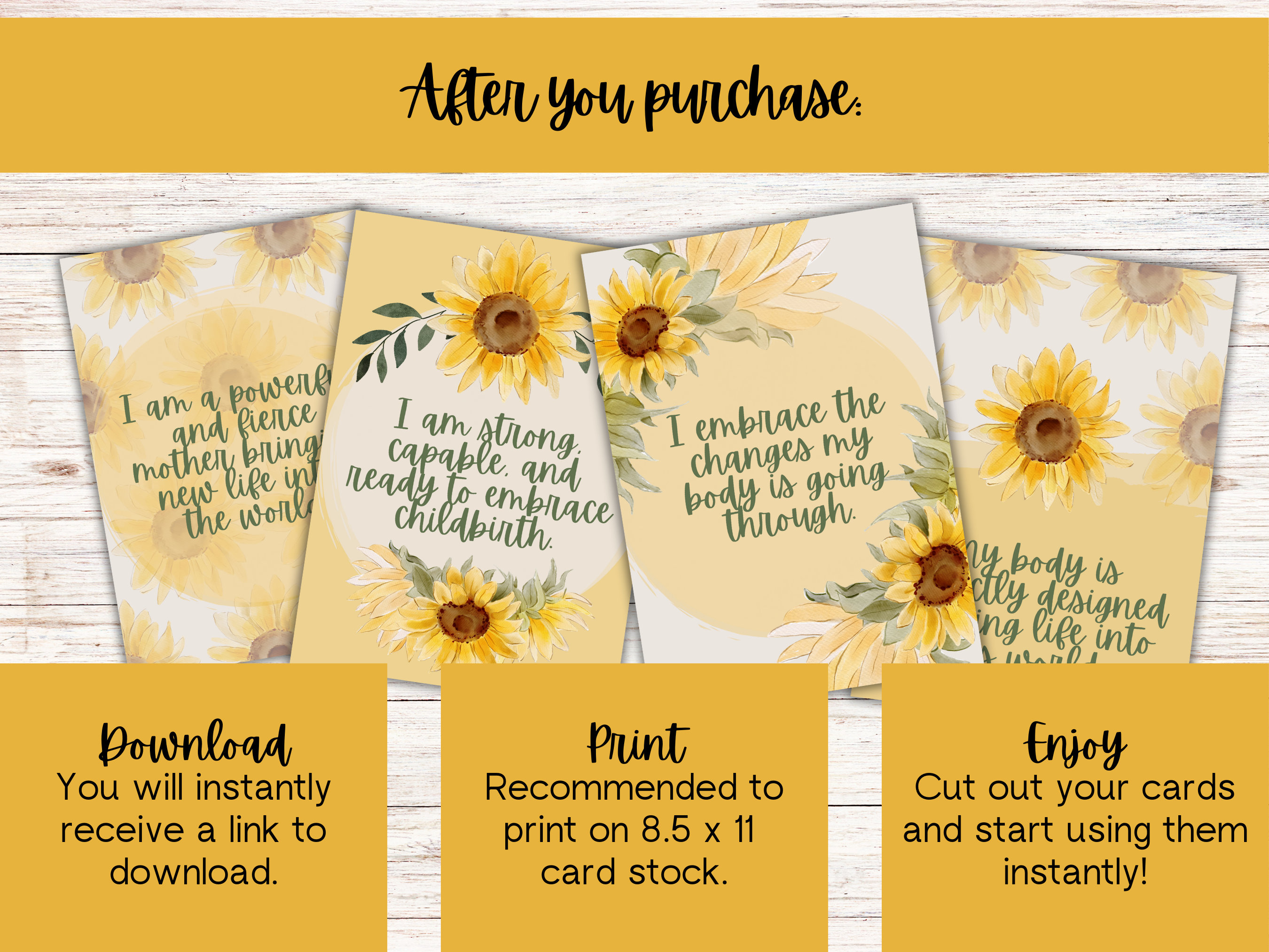 Sunflower Printable Birth Affirmation Cards I Self Care Love - Etsy