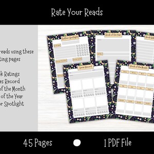 Printable Reading Journal Planner Log, Moon, Flowers, Floral, Easy to ...