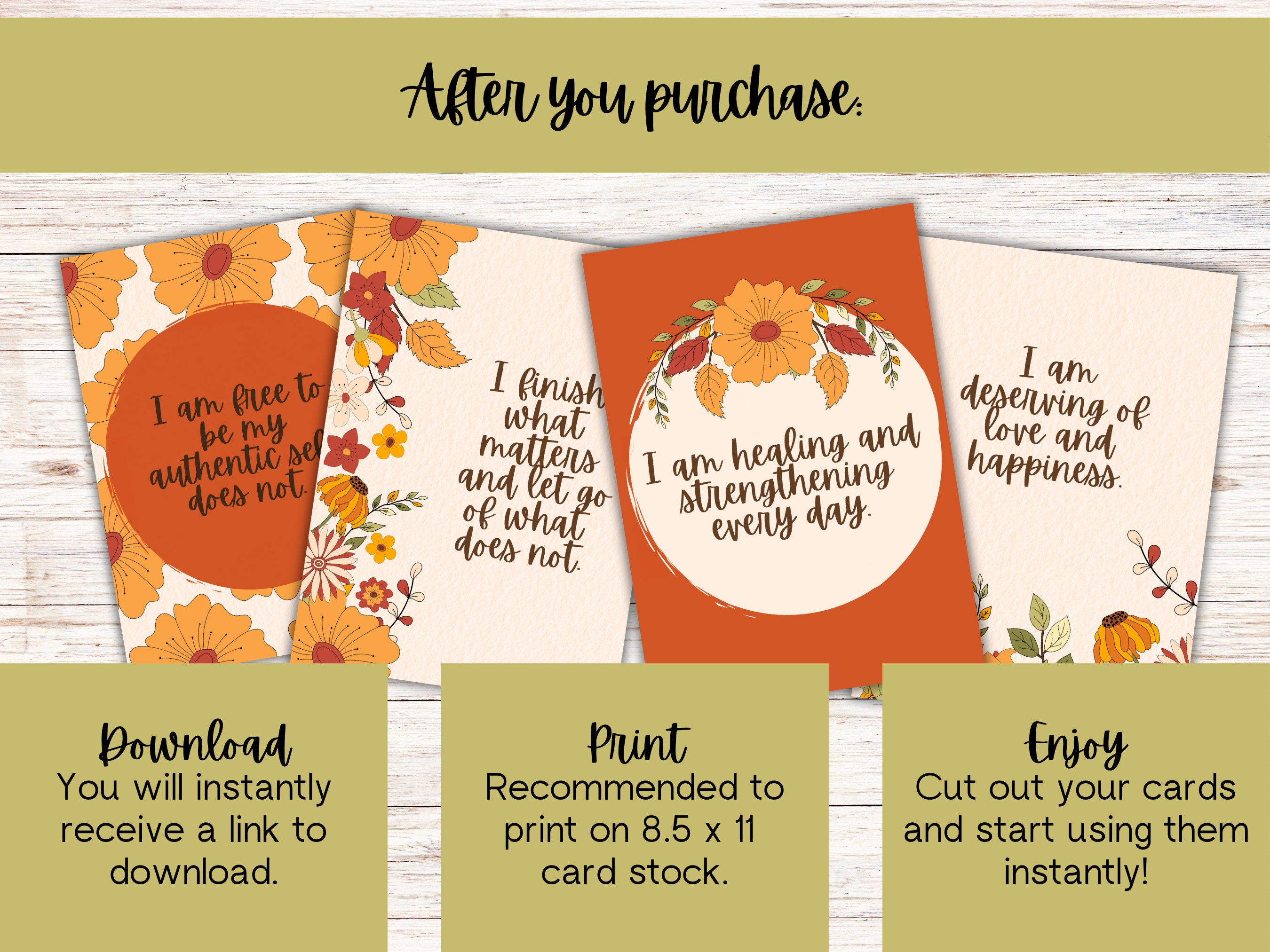 Printable Affirmation Cards Digital Download Floral Sunflower ...