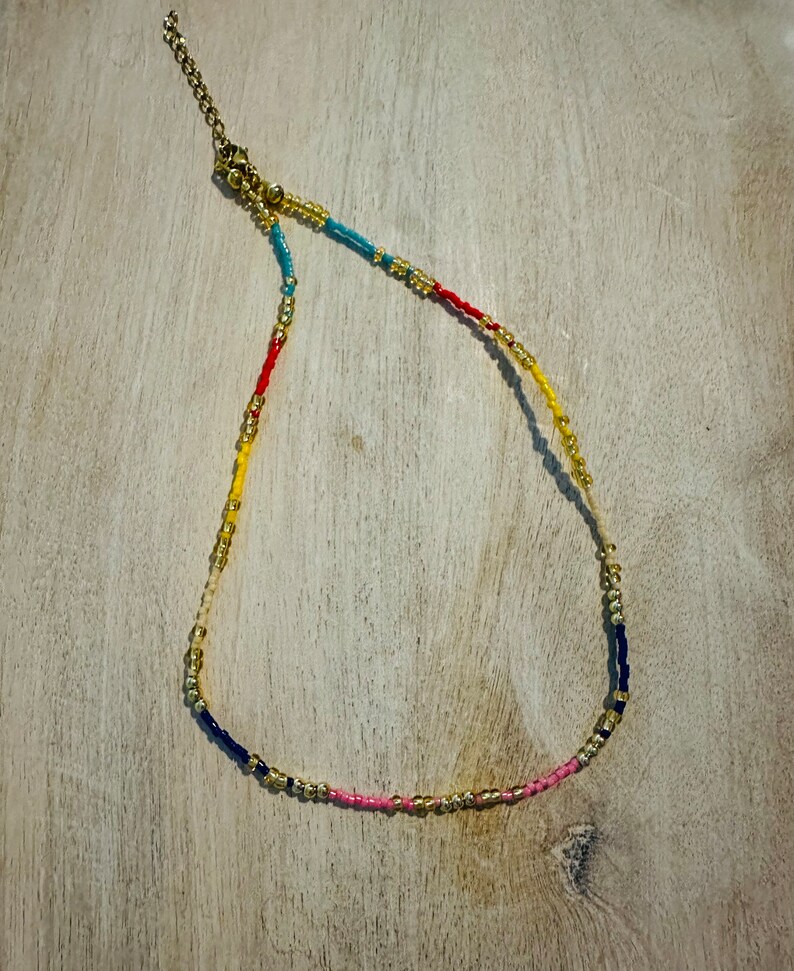 Colorful Bead Choker With Rhodium Tiny Balls - Etsy