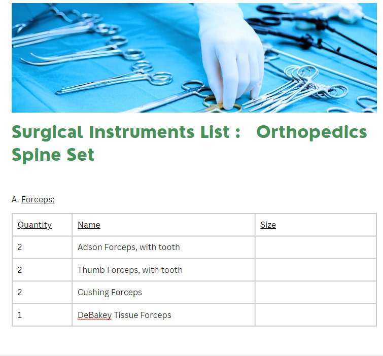 Surgical Instruments List Orthopedics Spine Set - Etsy