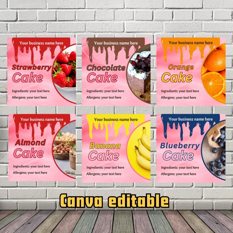 Cake Label Templates, Canva Printable, Set of 6 Cake Labels ...
