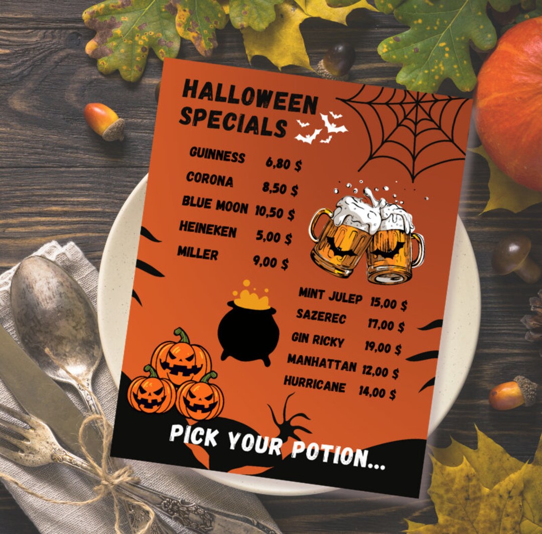 Halloween Menu Template, Printable Mockup, Halloween Party MENU, Menu ...