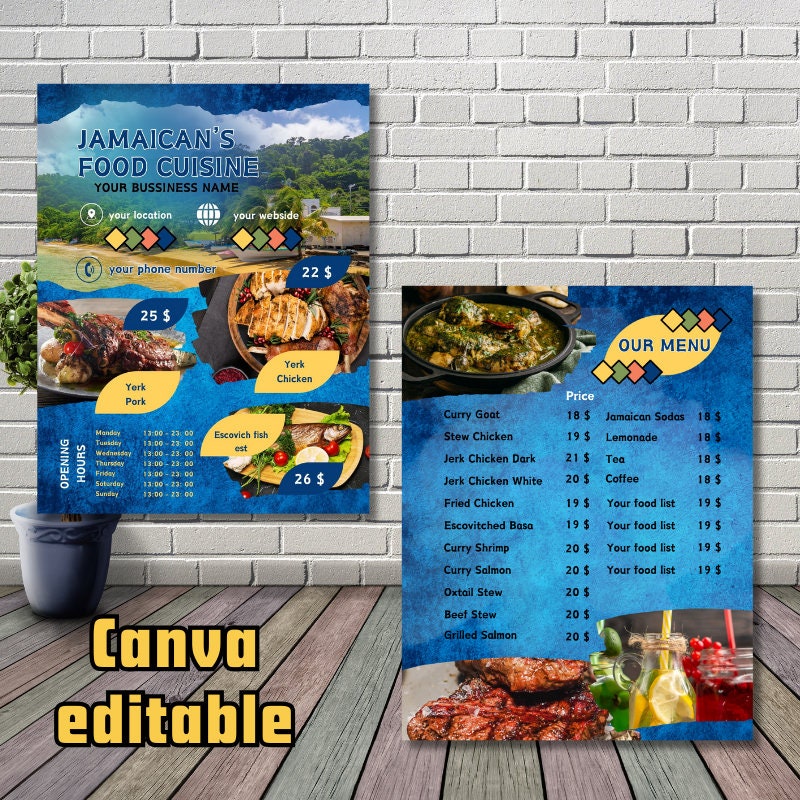 Jamaican Food Flyer: Restaurant Menu Template (canva Editable) - Etsy