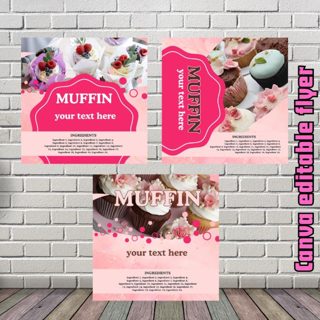Muffins Cake Label Templates, Canva Printable, Set of 3muffin Labels ...