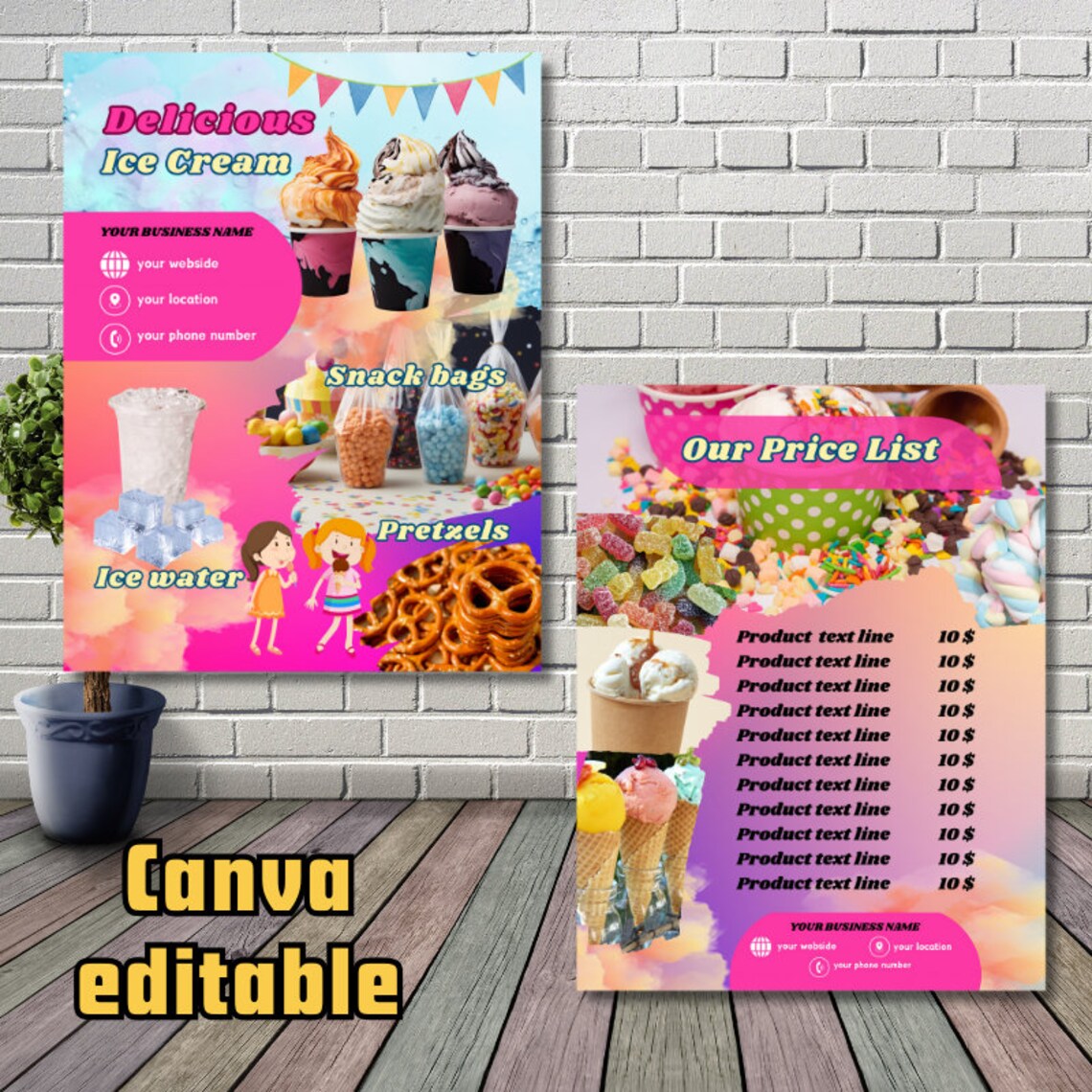 Ice Cream Flyer Template, Sweets Flyer Canva Editable, Colorful Flyer ...
